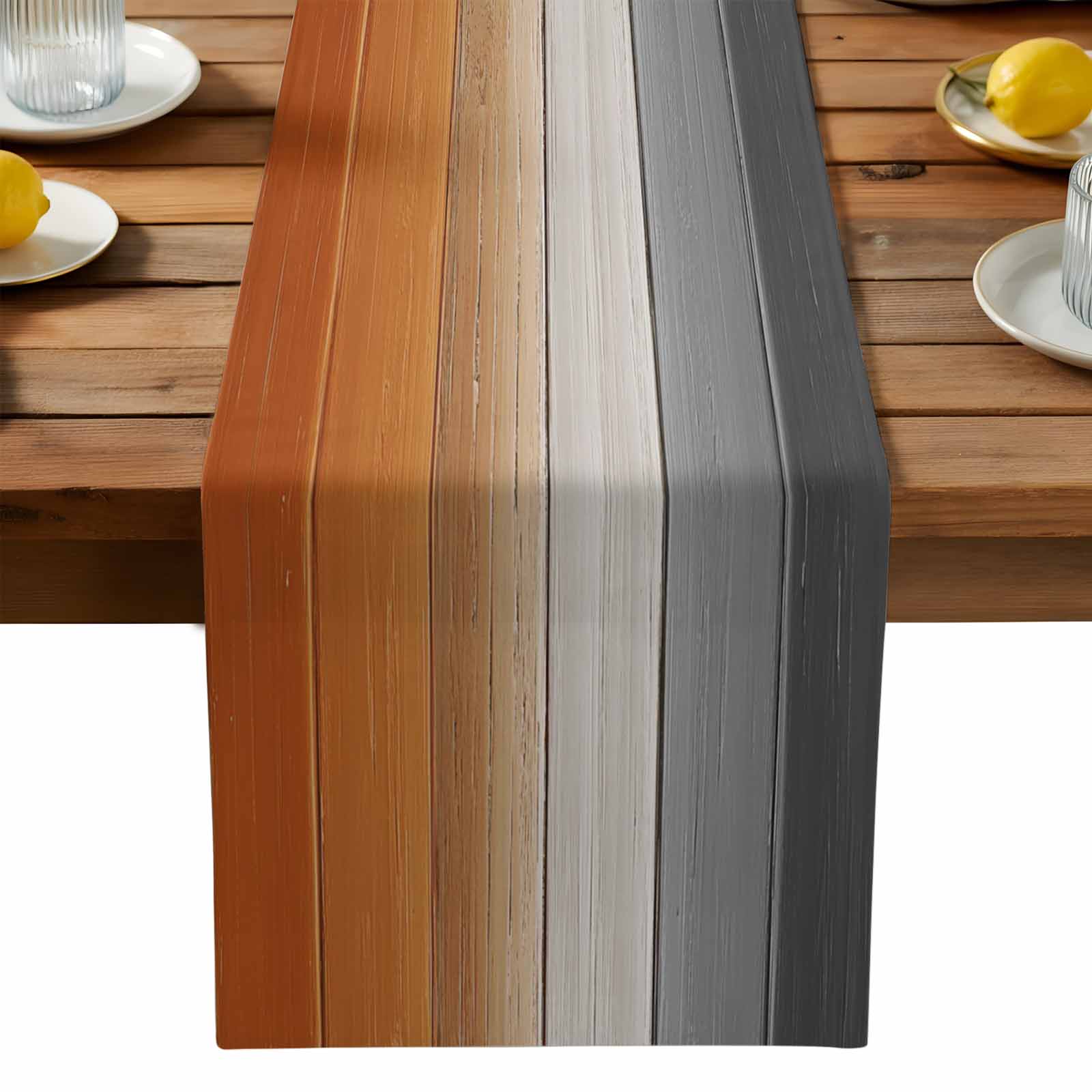 Burnt Orange Gray Ombre Cotton Linen Table Runner for Dining Kitchen ...