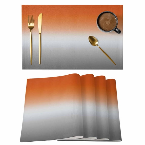 Burnt Orange Gray Ombre Placemats Set of 2, Cotton Linen Fabric Place ...
