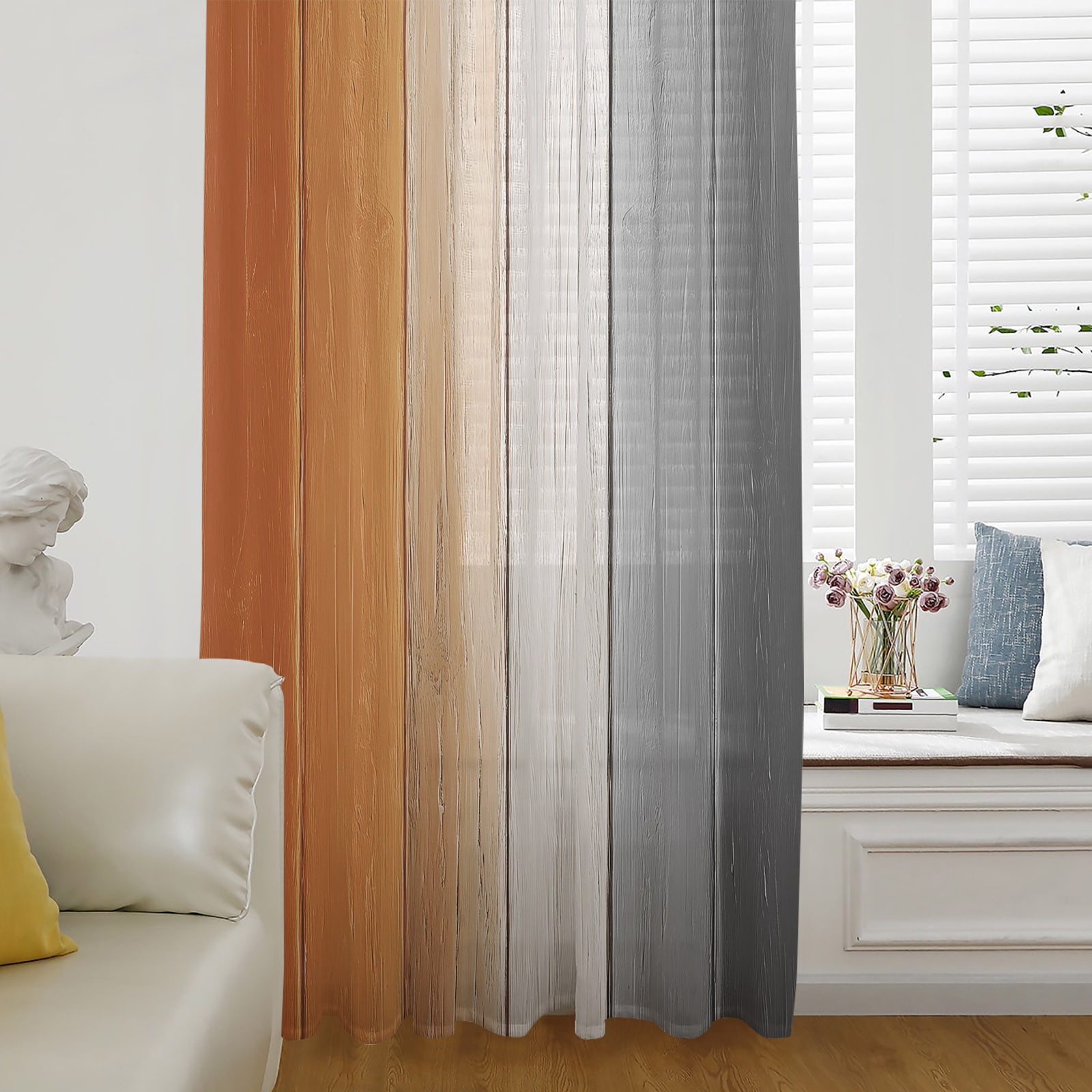 Burnt Orange Gray Ombre Sheer Curtains 54 Inch Length, Light Filtering ...