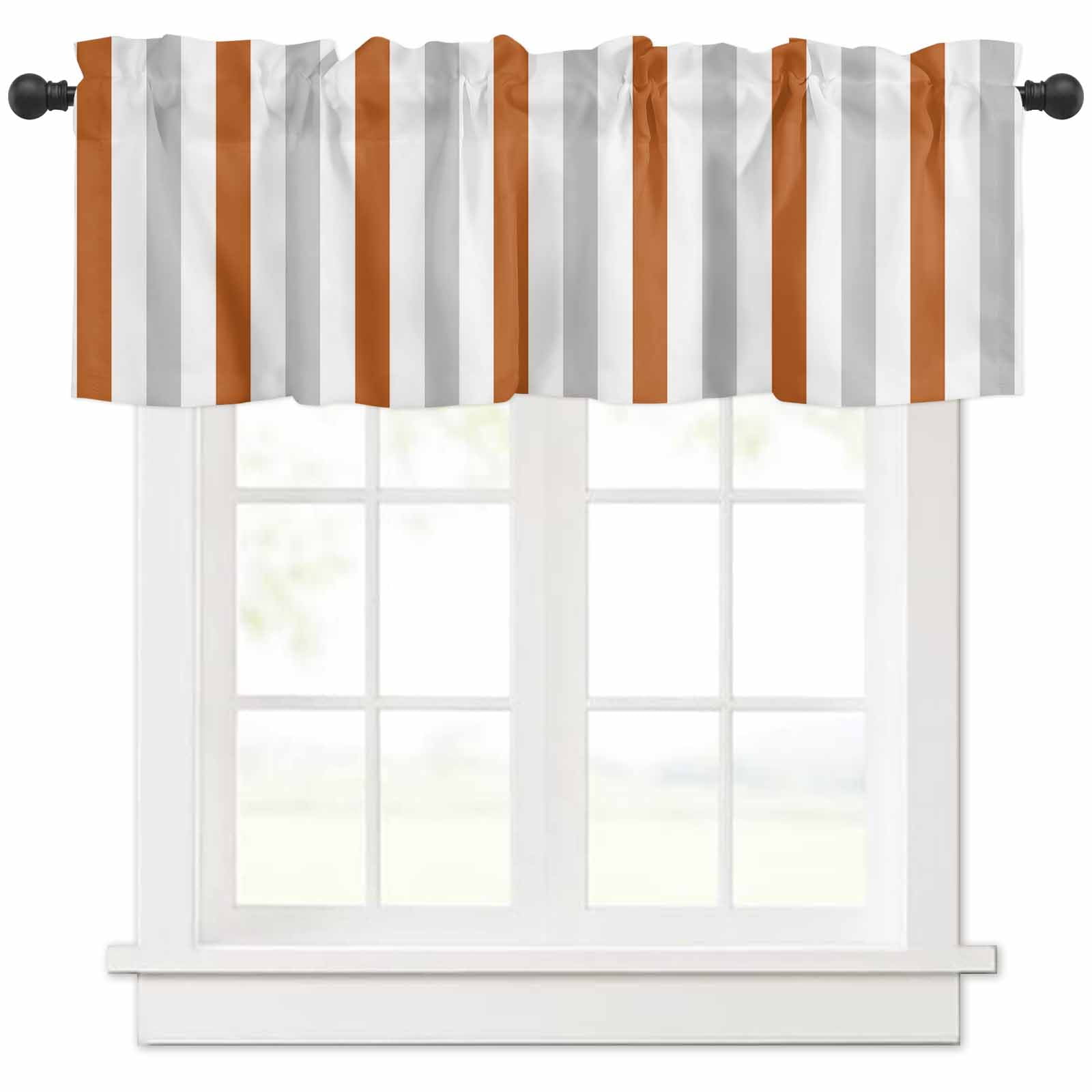 Burnt Orange Gray Striped Valances for Windows Farmhouse Kitchen ...