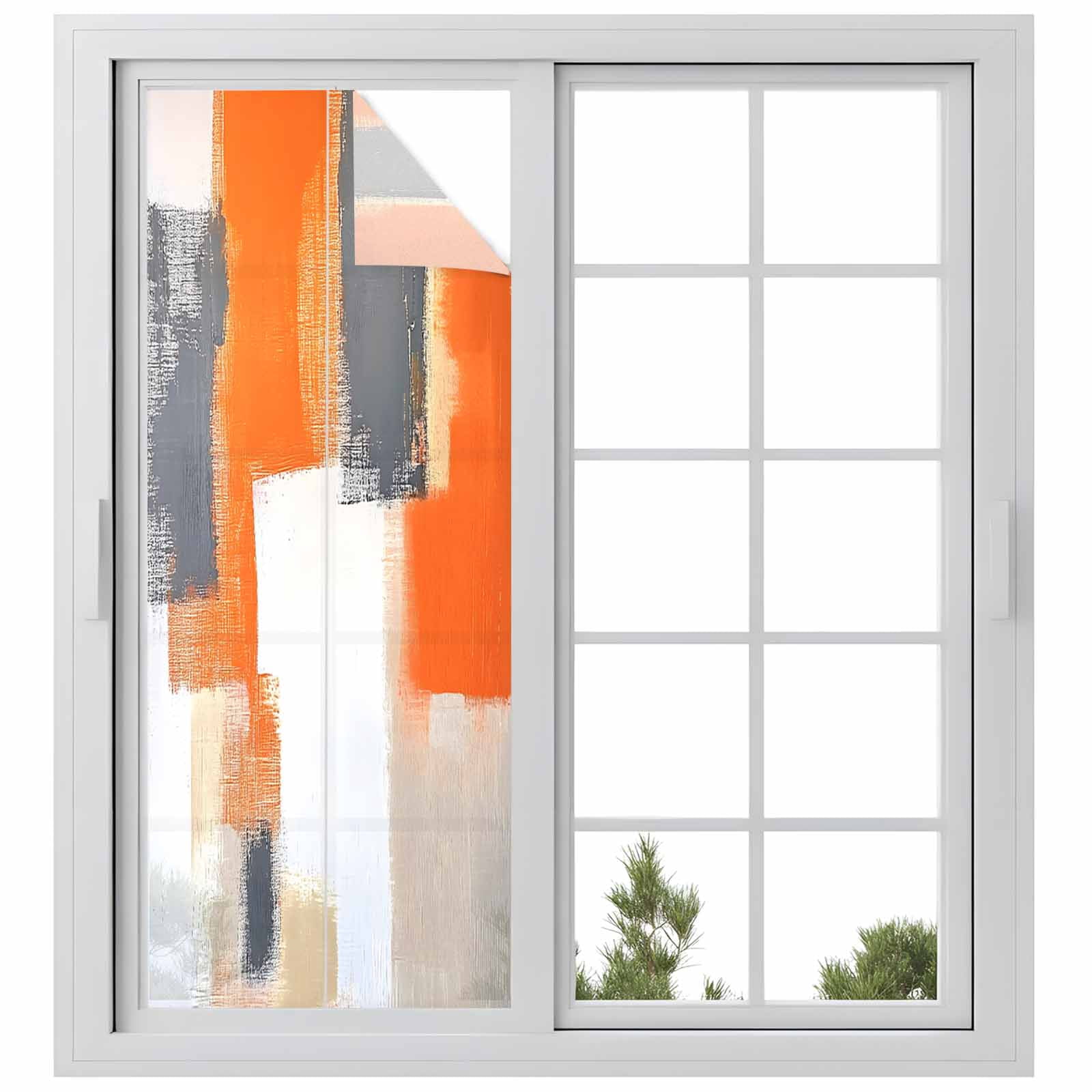 Burnt Orange Gray Window Privacy Film, Modern Abstract Oil Painted ...