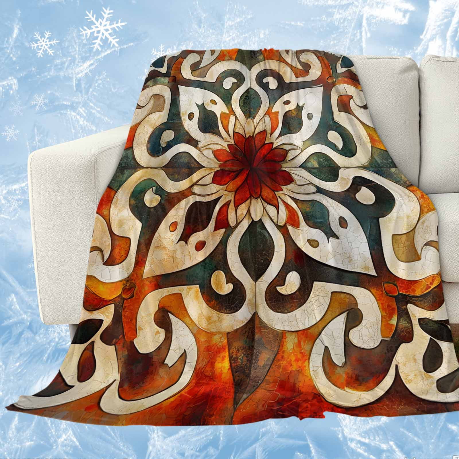Burnt Orange Green Cooling Blanket, Lightweight Breathable Summer Throw ...