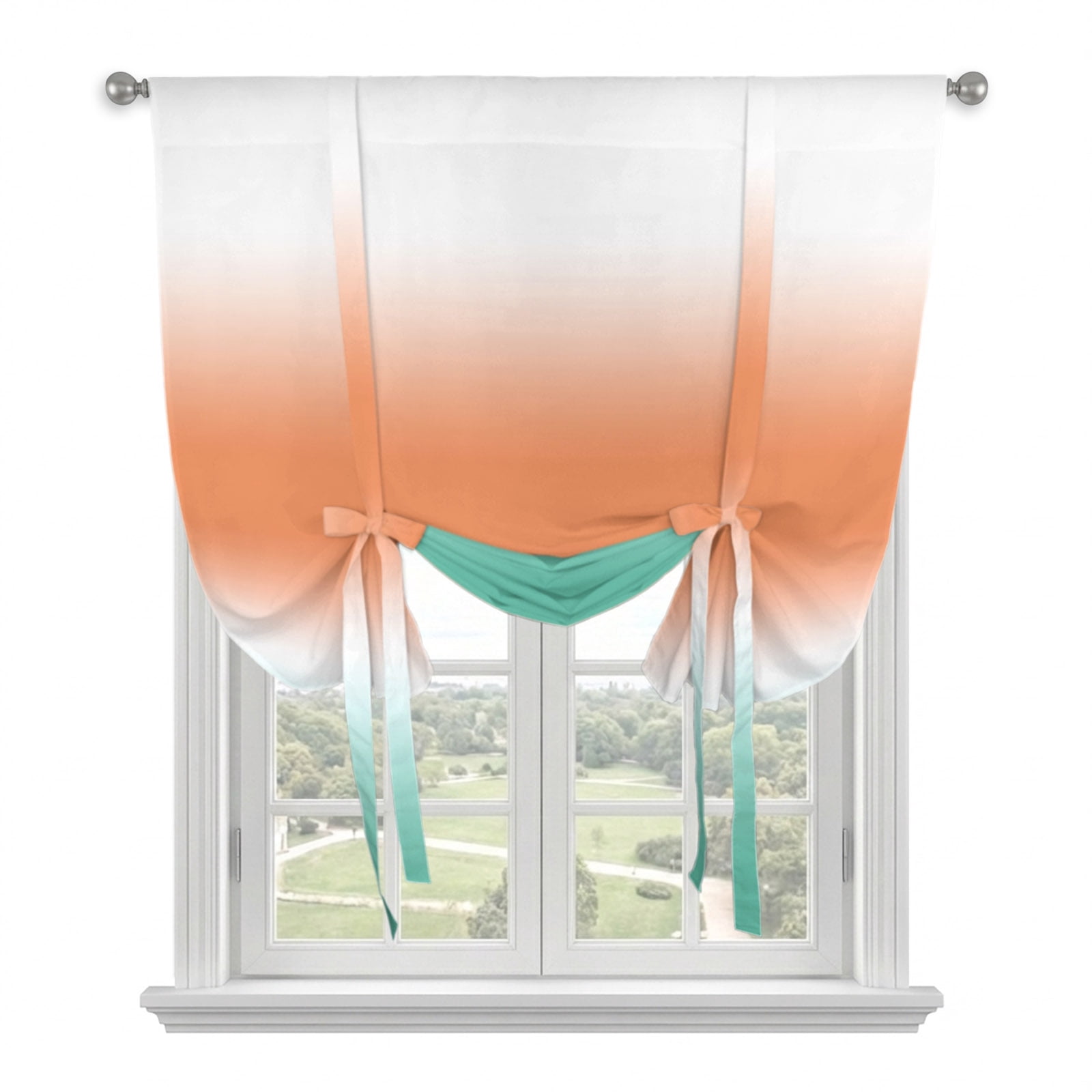 Burnt Orange Green Ombre Tie Up Curtains for Window, Thermal Insulated ...