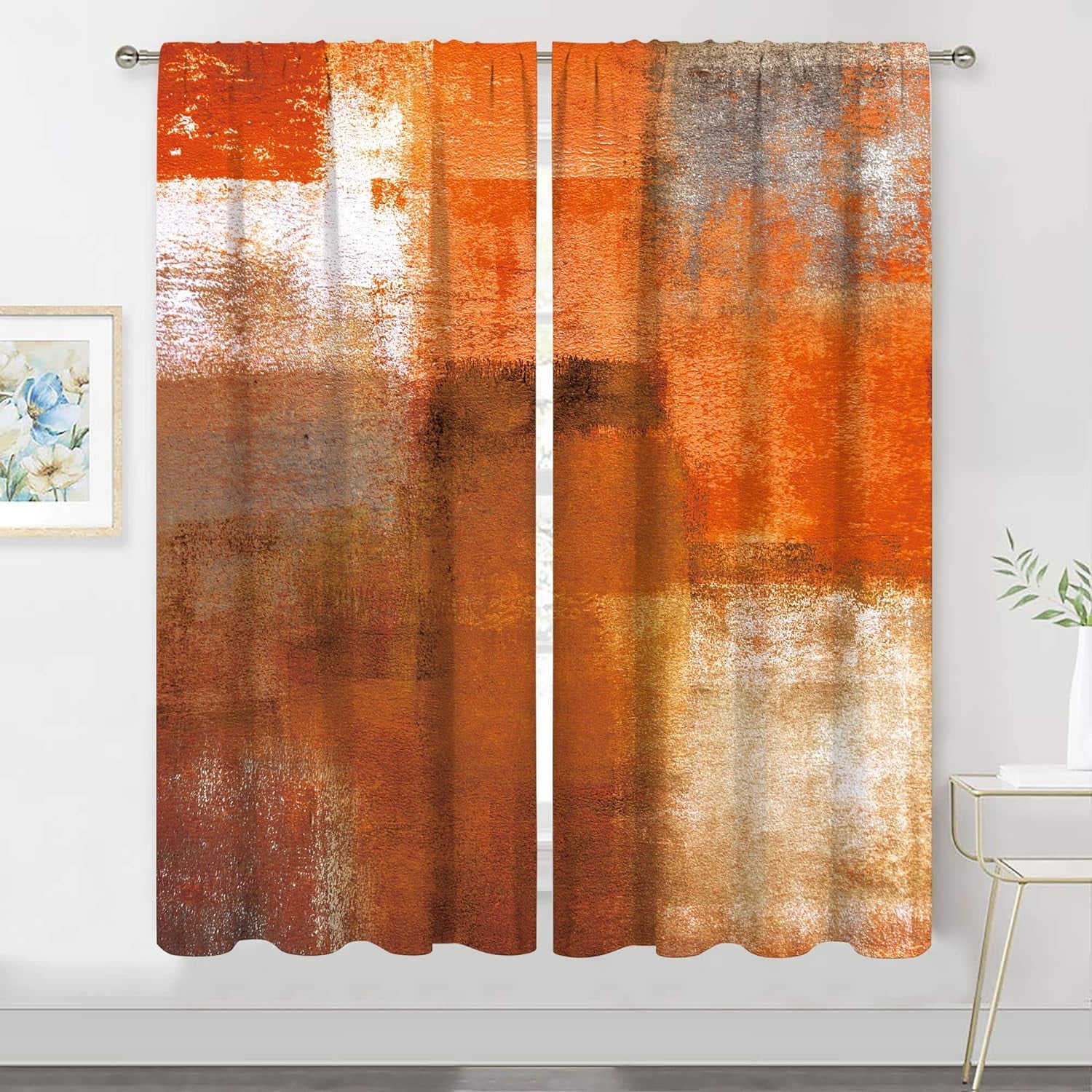 Burnt Orange Grey Abstract Curtains 42W x 63H Inch Rod Pocket Rust ...