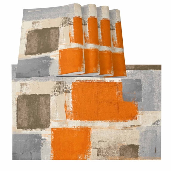 Burnt Orange Grey Abstract Modern Oil Painted Geometric Burlap Kitchen ...