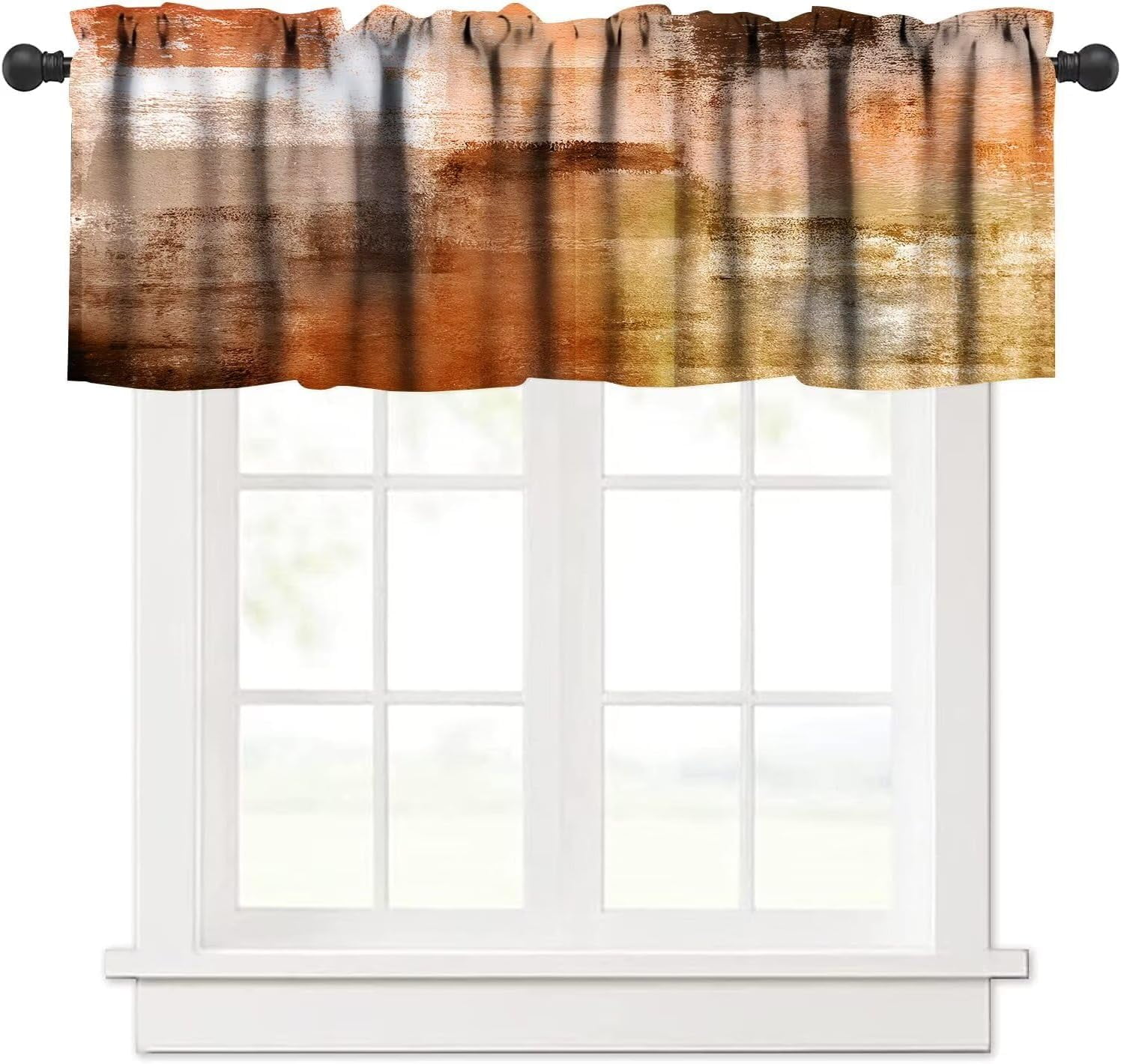 Burnt Orange Grey Abstract Valance Curtain Rust Brown Art Painting ...