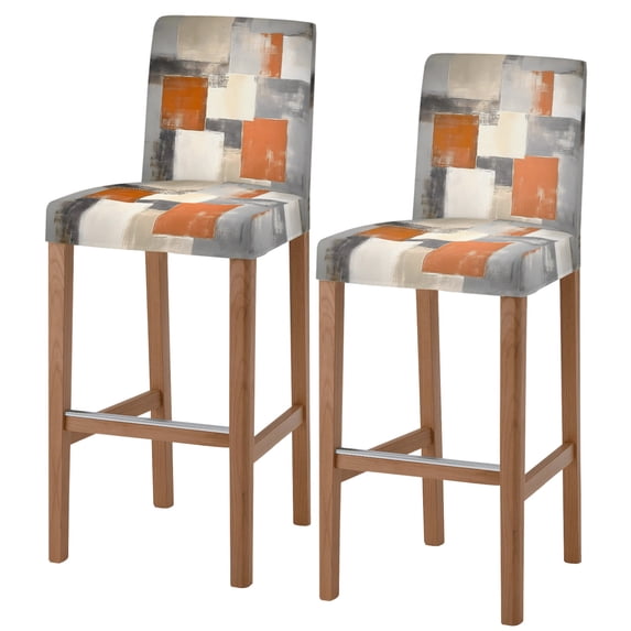 Burnt Orange Grey Bar Stool Cover Set of 2, Oil Painting Modern ...