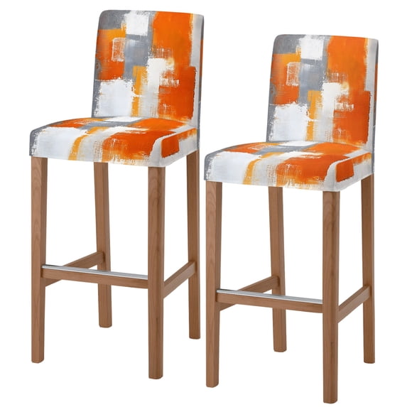 Burnt Orange Grey Bar Stool Cover Set of 2, Oil Painting Smear Modern ...