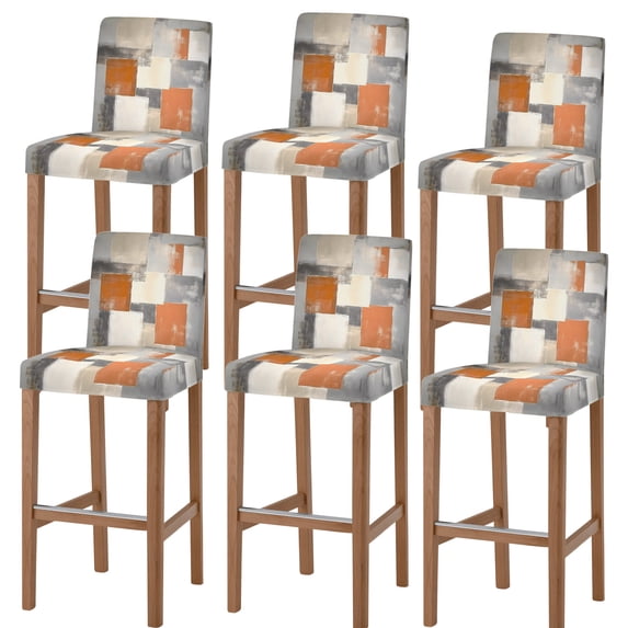 Burnt Orange Grey Bar Stool Cover Set of 6, Oil Painting Modern ...