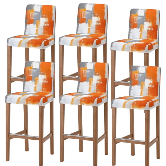 Burnt Orange Grey Bar Stool Cover Set of 6, Oil Painting Smear Modern ...