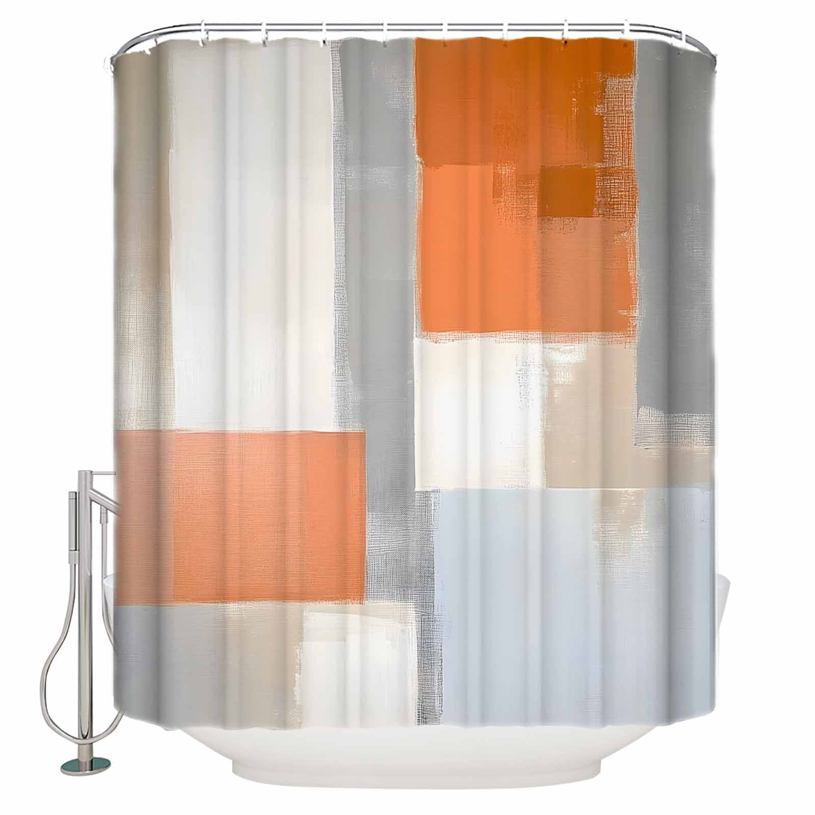 Burnt Orange Grey Bathroom Shower Curtains with 12 Hooks Polyester ...