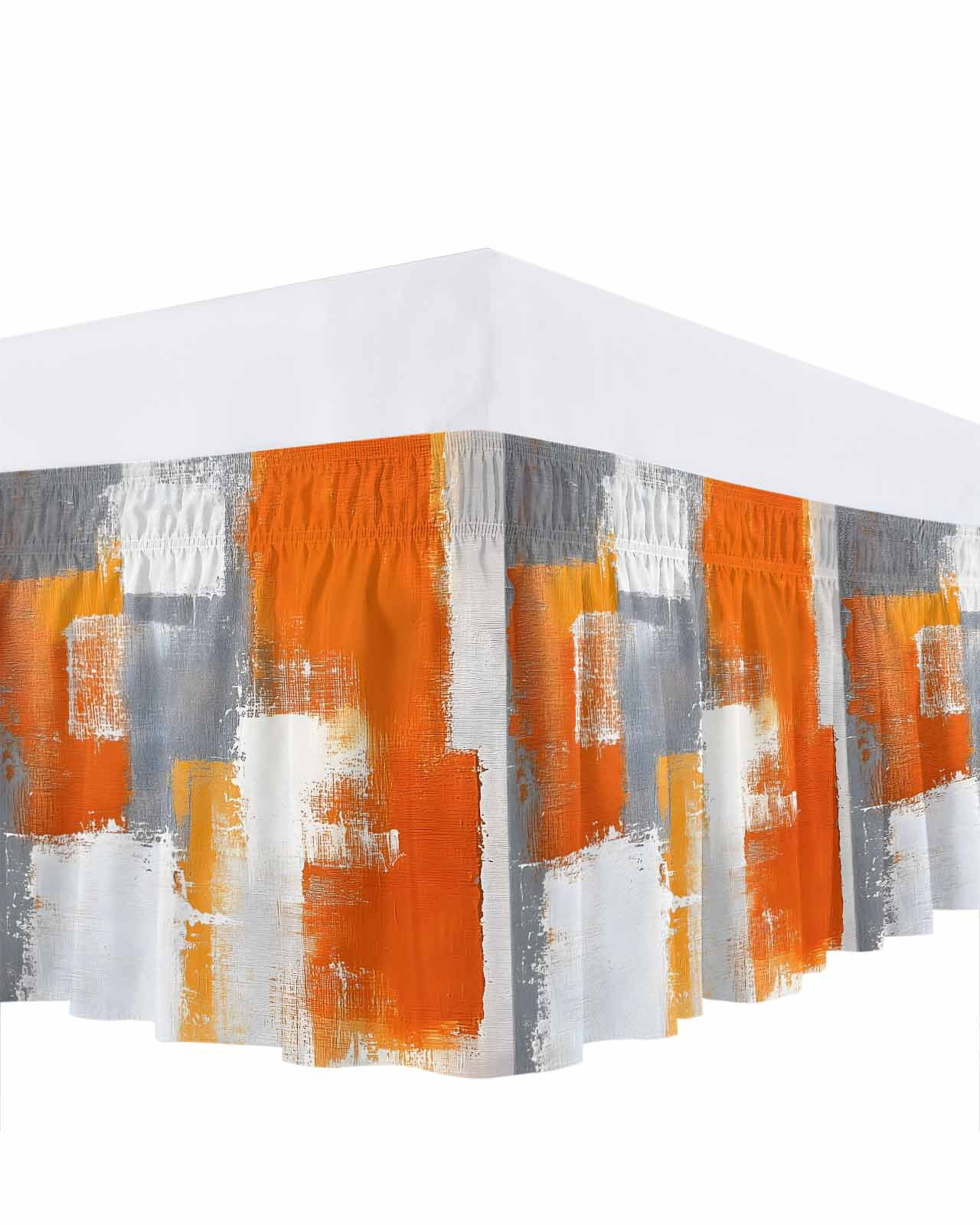 Burnt Orange Grey Bed Skirt Cal King Size, Modern Oil Painted Geometric ...