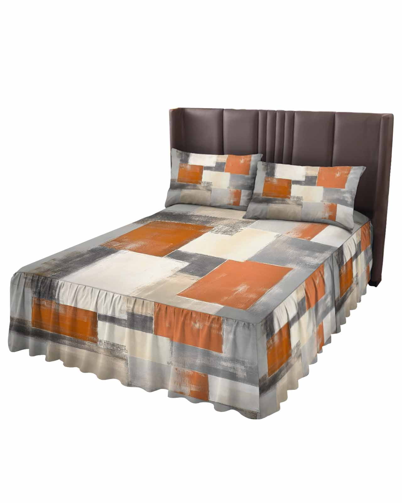 Burnt Orange Grey Bed Skirt King Size 18 Inch Drop, Oil Painting Modern ...