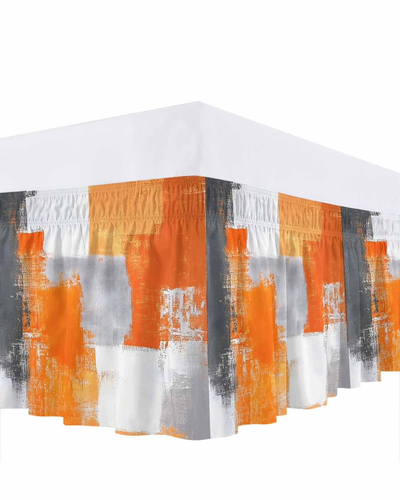 Burnt Orange Grey Bed Skirt Queen Size, Modern Oil Painted Abstract Art ...