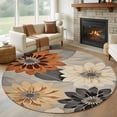 Burnt Orange Grey Black Flower Round Area Rug 6 FT, Non Slip Bedroom ...
