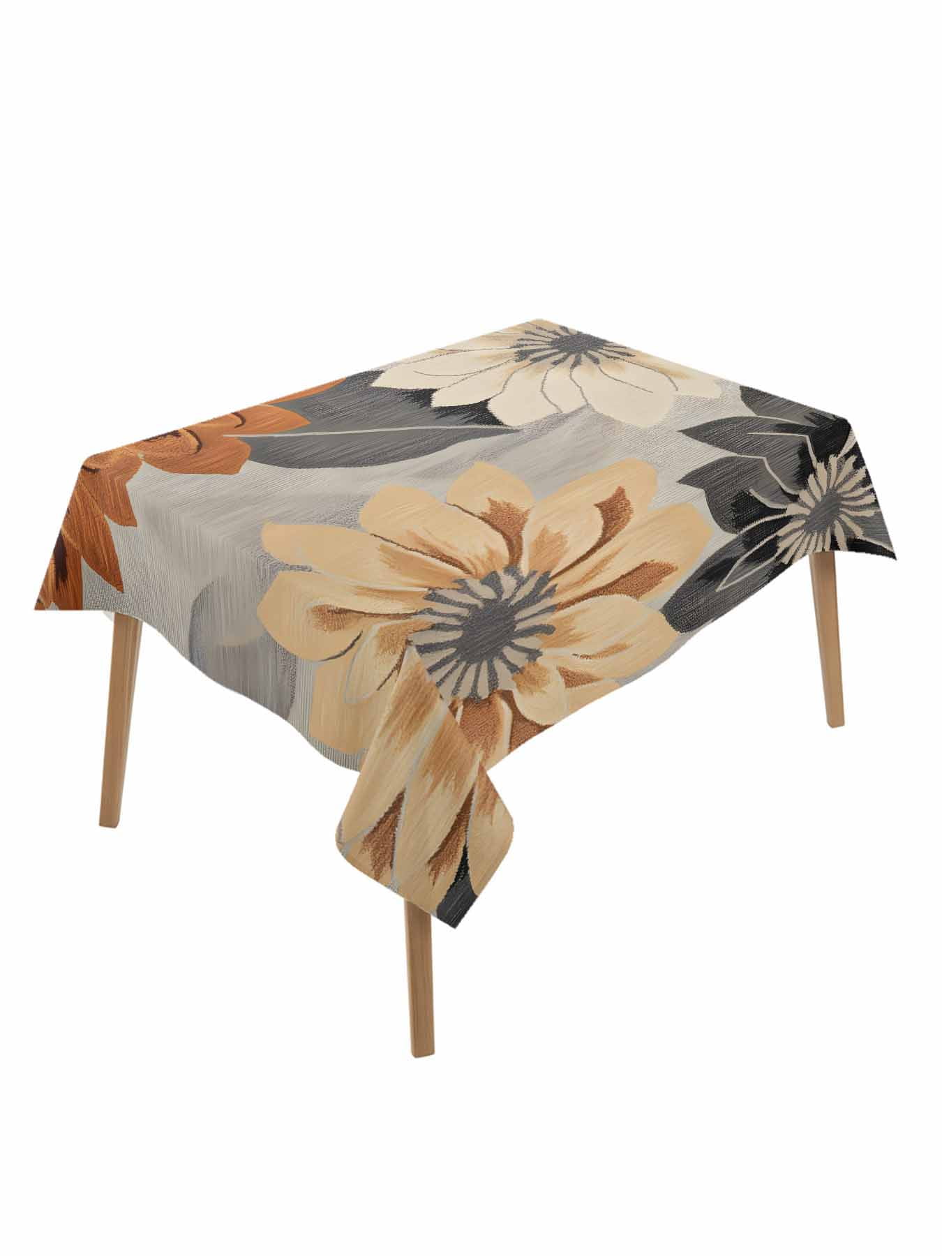 Burnt Orange Grey Black Flower Table Cloth, Spring Floral Botanical ...