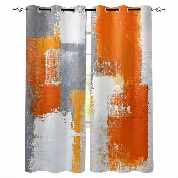 Burnt Orange Grey Blackout Curtains 54 Inches Long, Modern Oil Painted ...