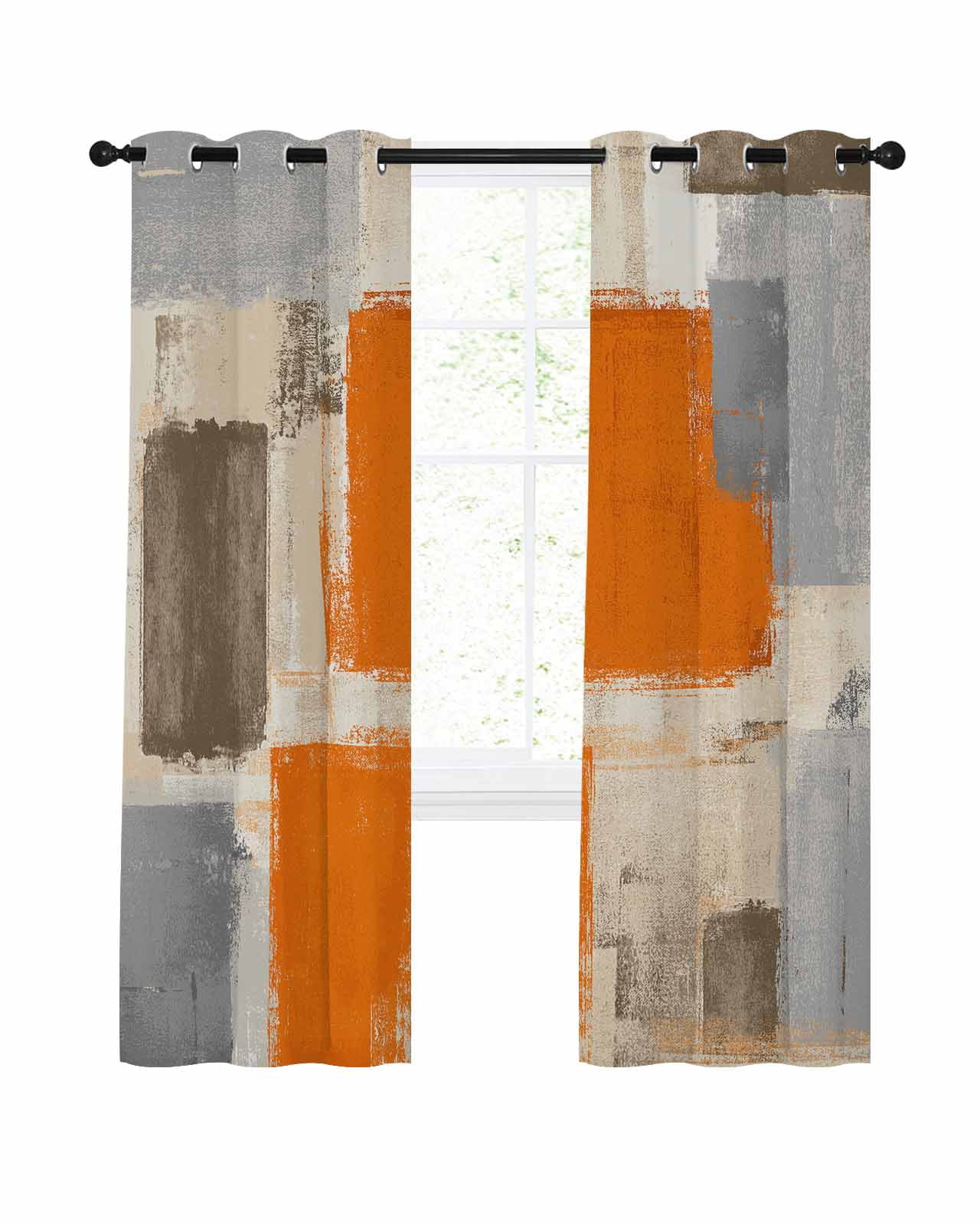 Burnt Orange Grey Blackout Curtains 72 Inches Long for Bedroom ...