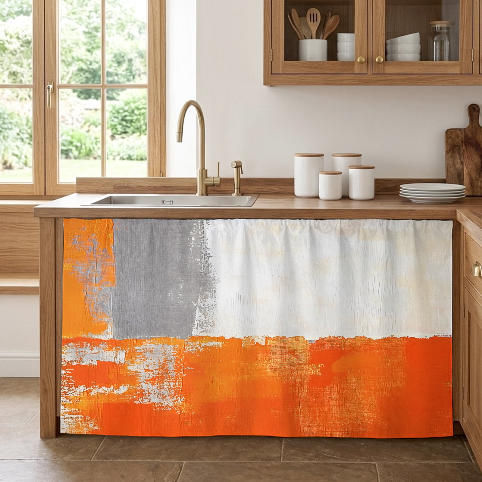Burnt Orange Grey Cabinet Curtain 28"Wx51"L,Dustproof Storage Cabinet ...