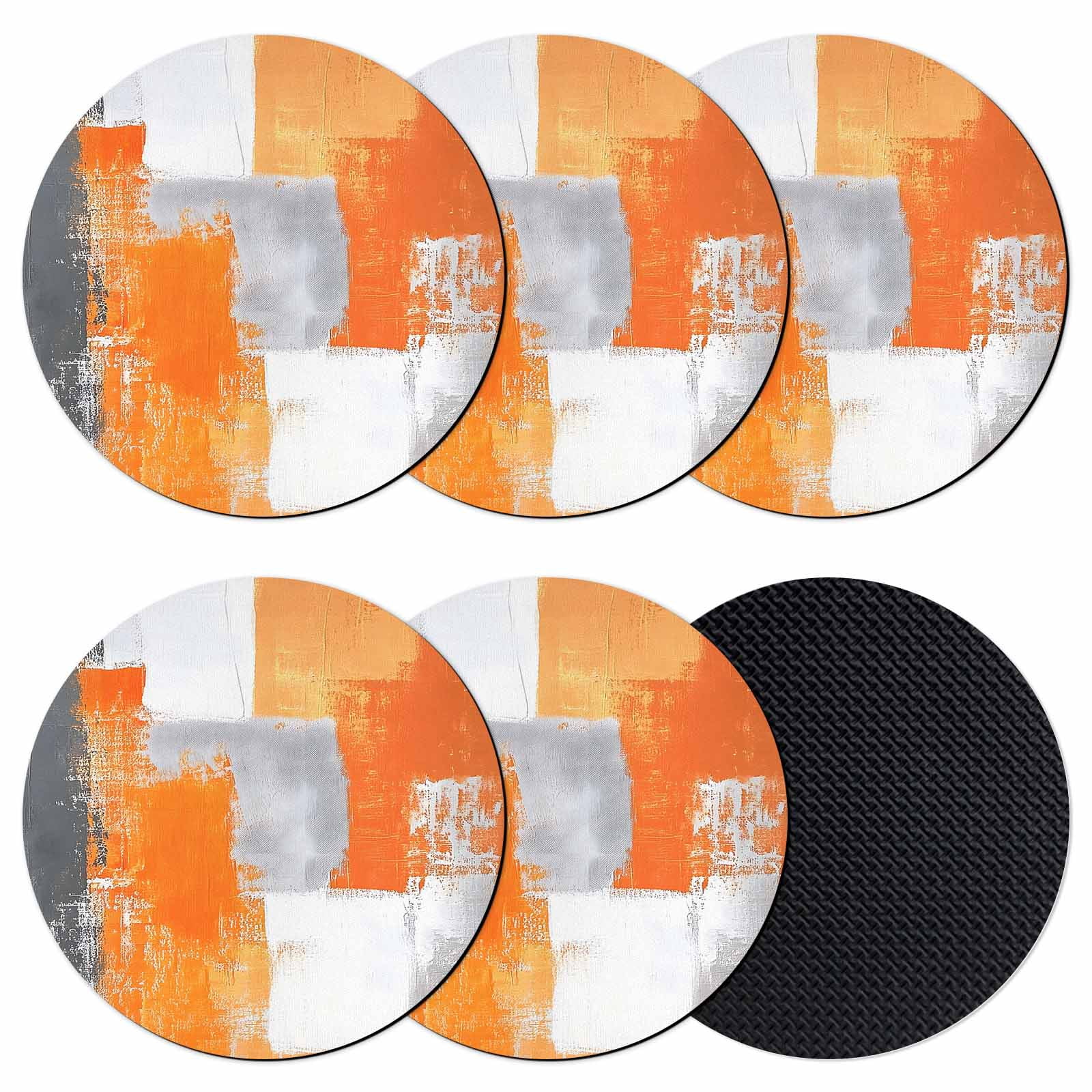 Burnt Orange Grey Coasters Set of 6, Modern Oil Painted Abstract Art ...