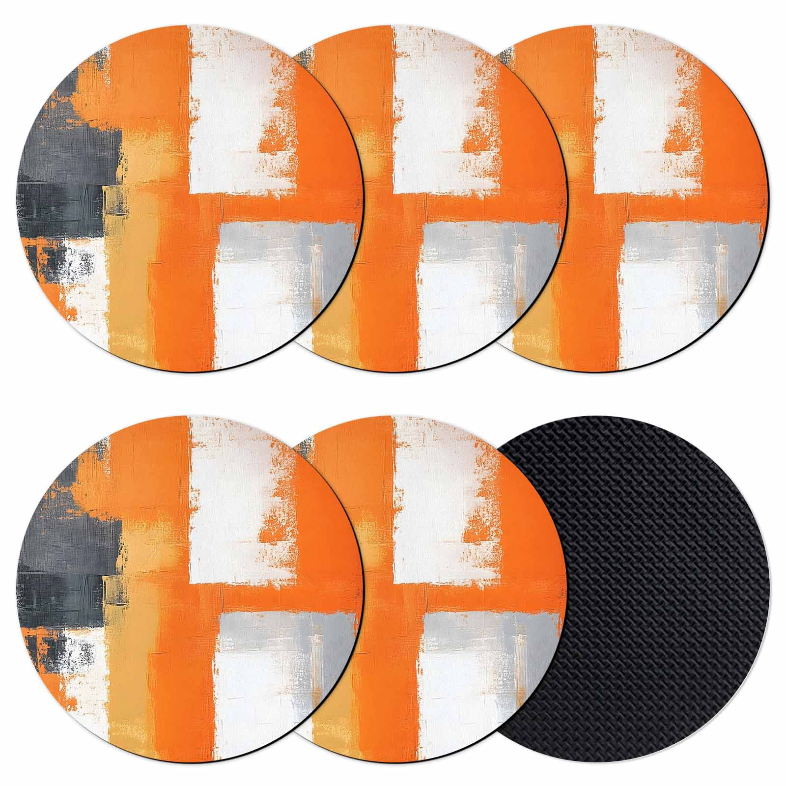 Burnt Orange Grey Coasters Set of 6, Modern Oil Painted Art Abstract ...