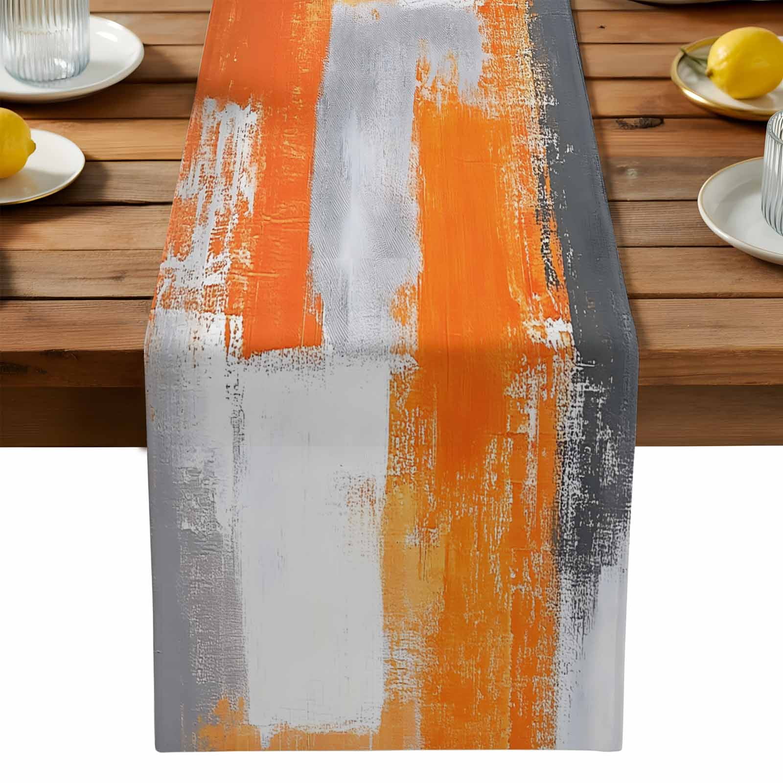 Burnt Orange Grey Cotton Linen Table Runner for Dining Kitchen, Modern ...