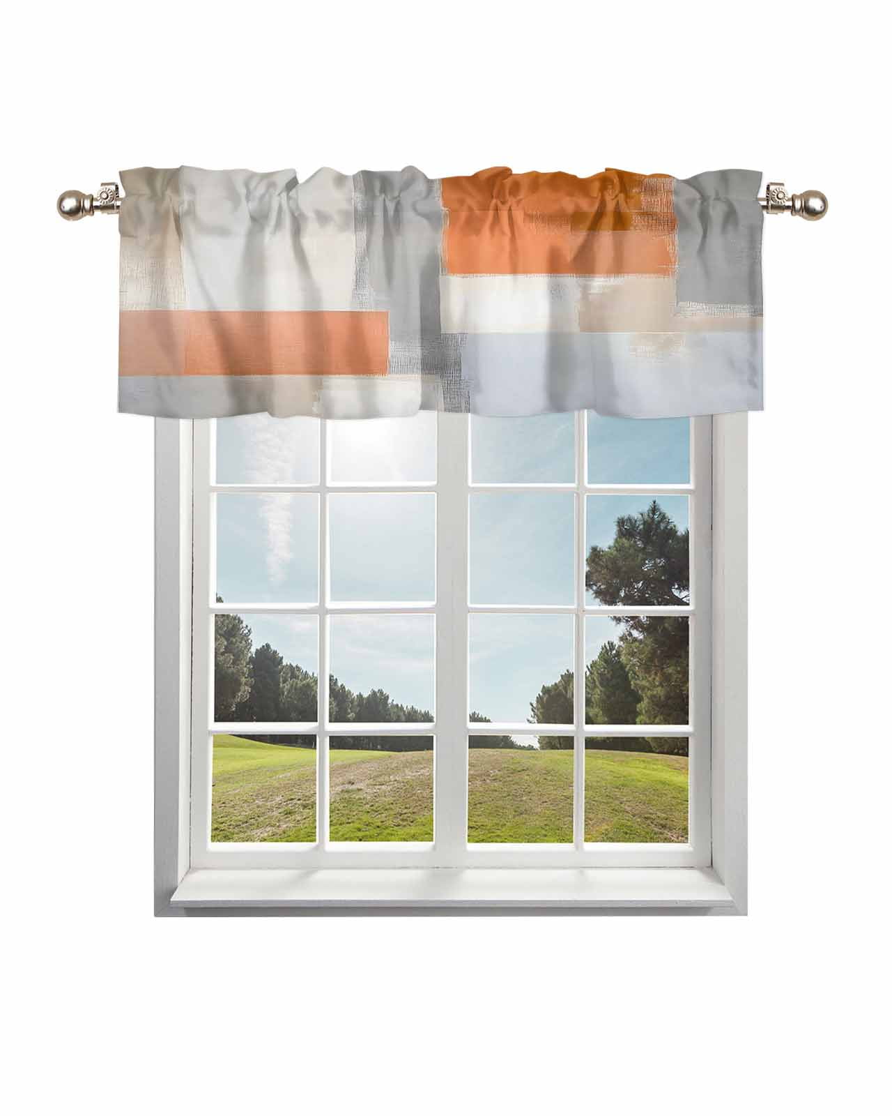 Burnt Orange Grey Curtain Valance for Windows/Living Room/Kitchen ...