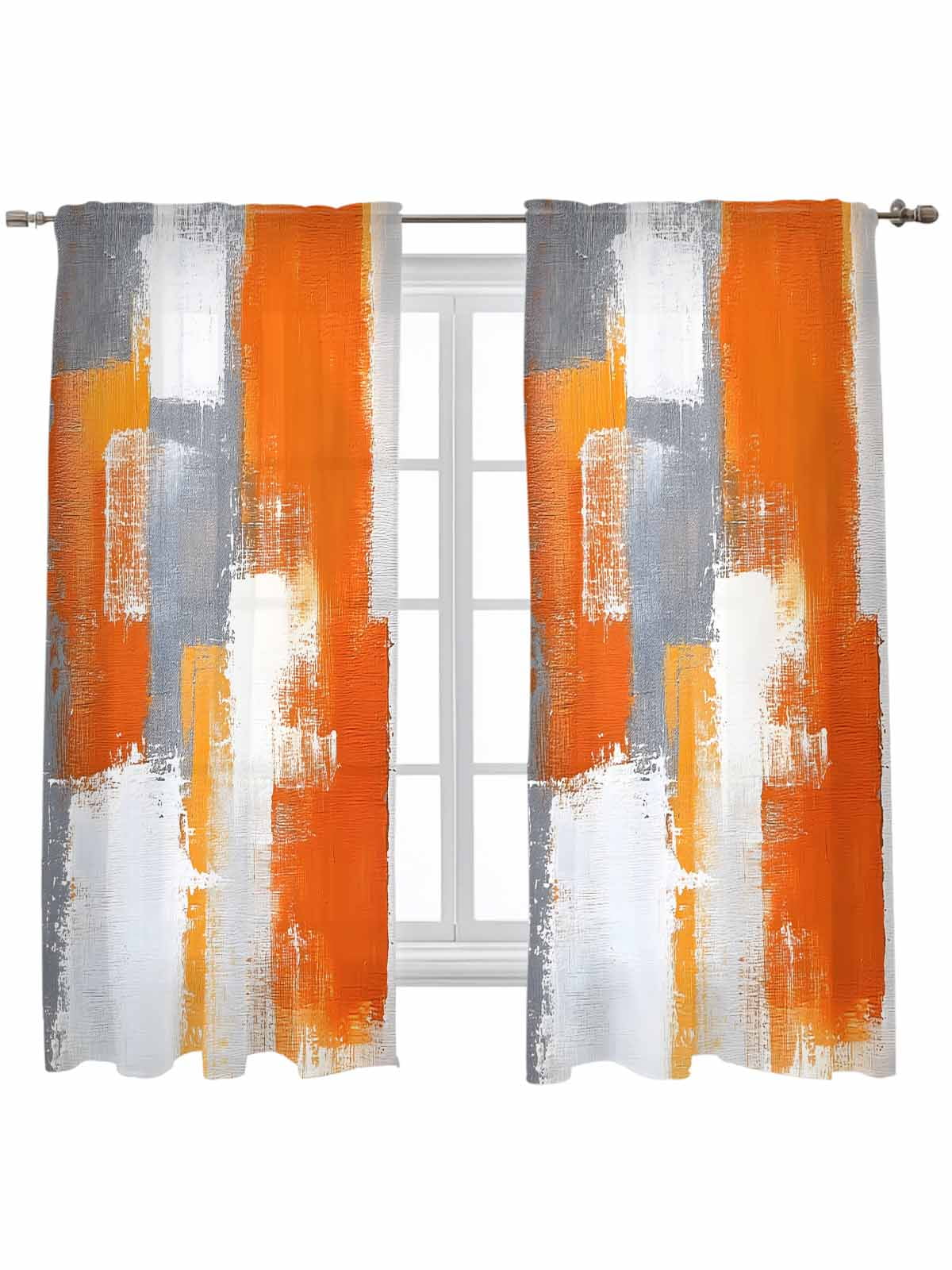 Burnt Orange Grey Curtains 72 Inch Length,Sheer Curtains for Bedroom ...