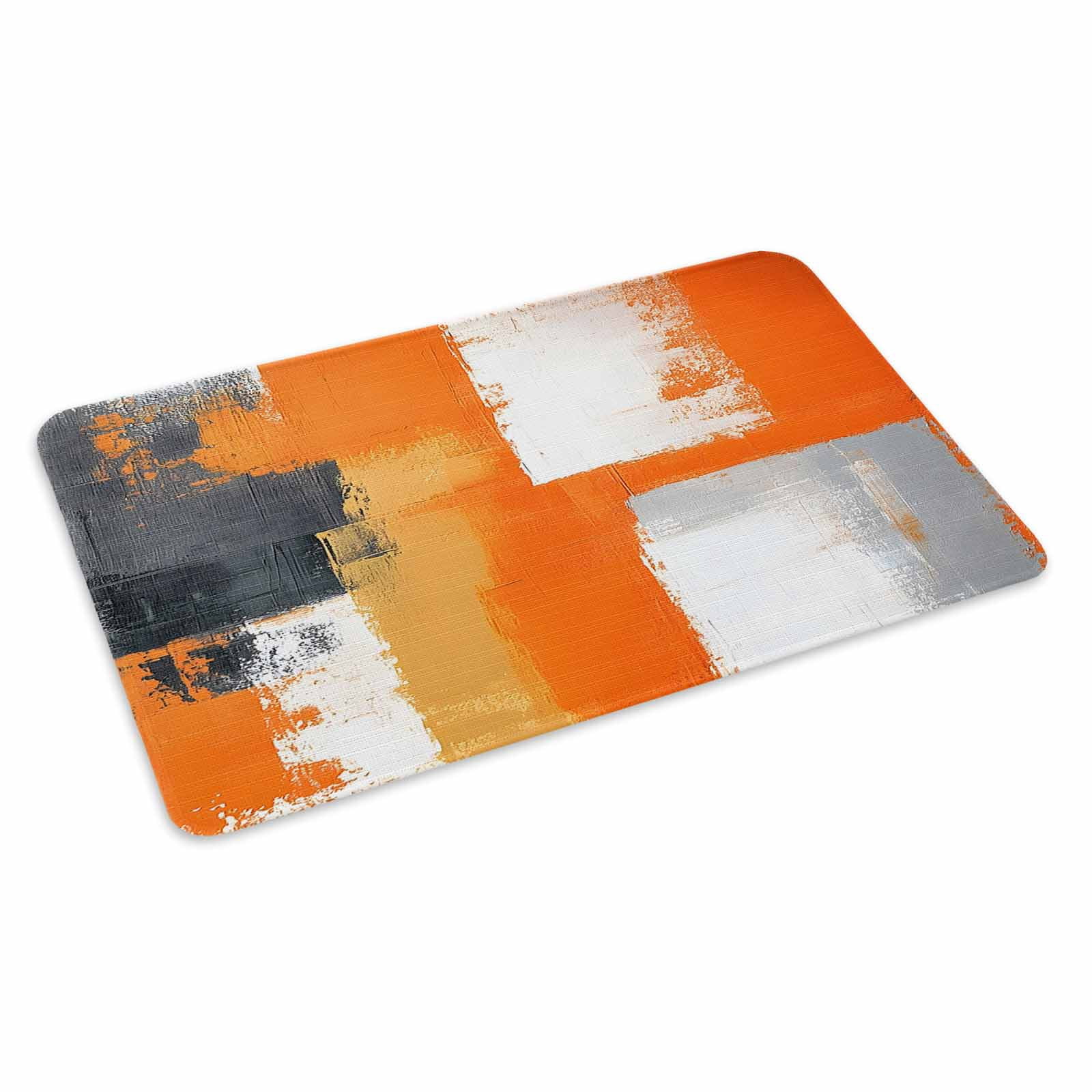 Burnt Orange Grey Doormat Outdoor Entrance 16"x24", Modern Oil Painted ...