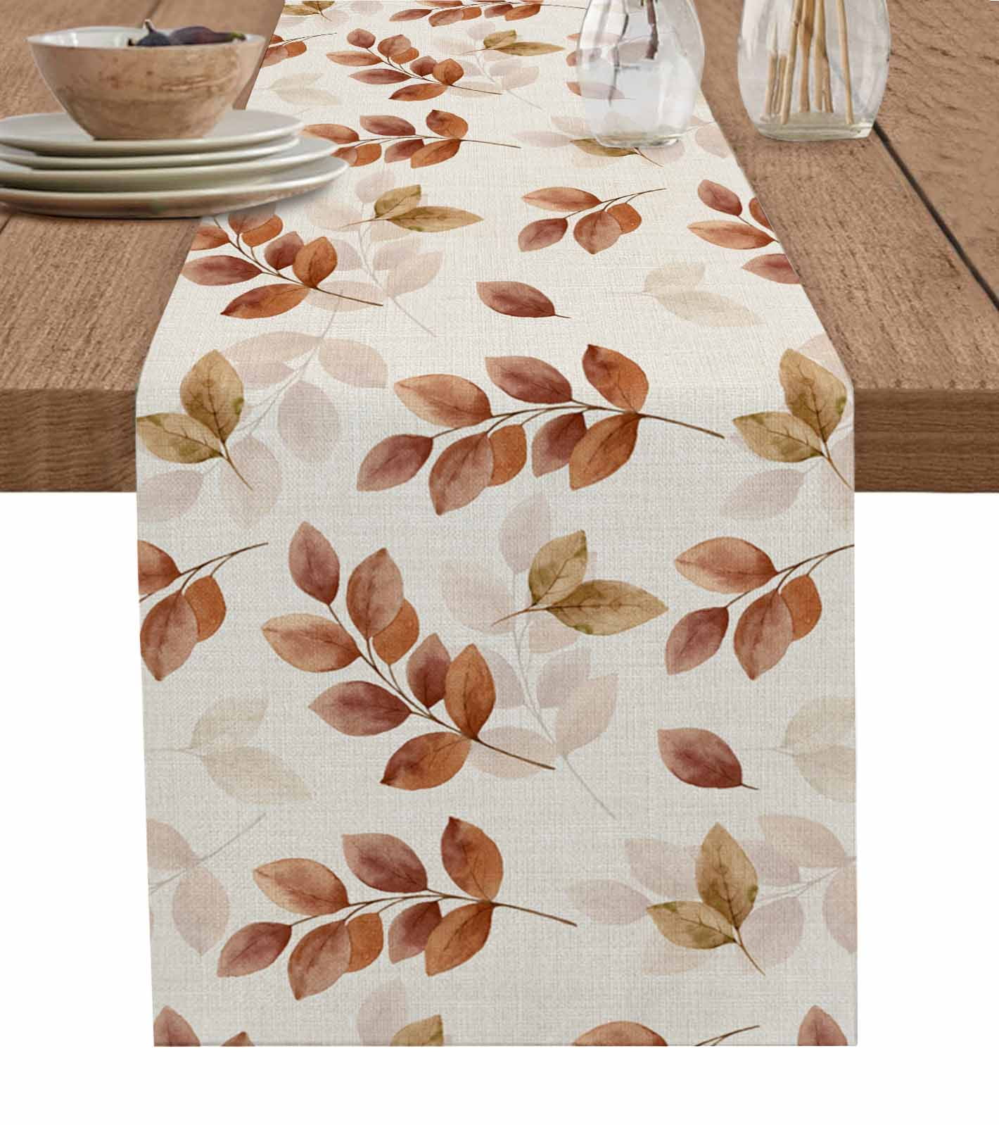 Burnt Orange Grey Eucalyptus Burlap-Cotton Table Runner 108 Inches Long ...