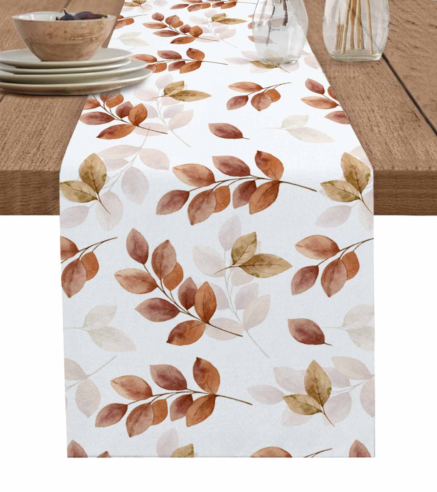 Burnt Orange Grey Eucalyptus Burlap-Cotton Table Runner 72 Inches Long ...