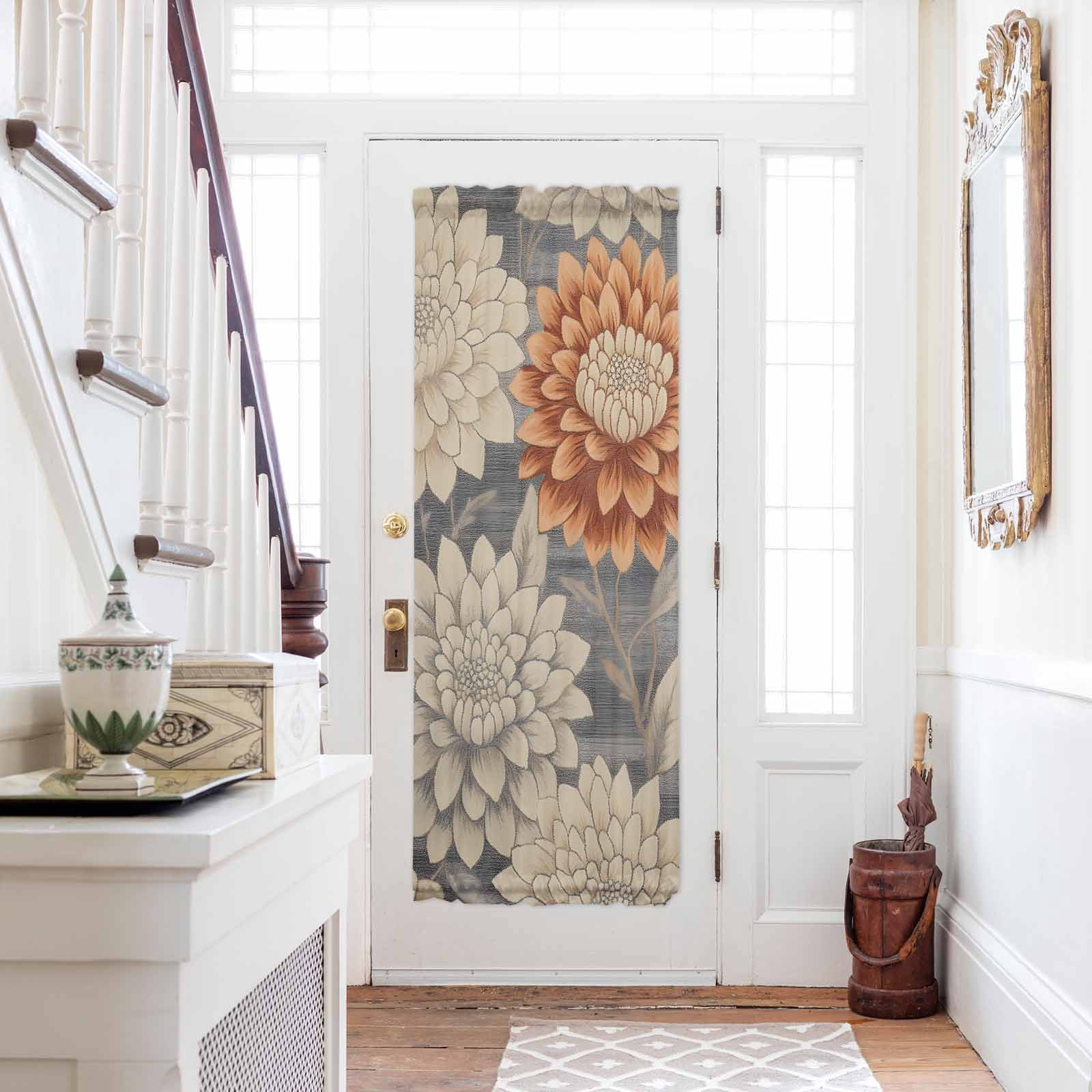 Burnt Orange Grey Flower Door Curtains for Door Window, French ...