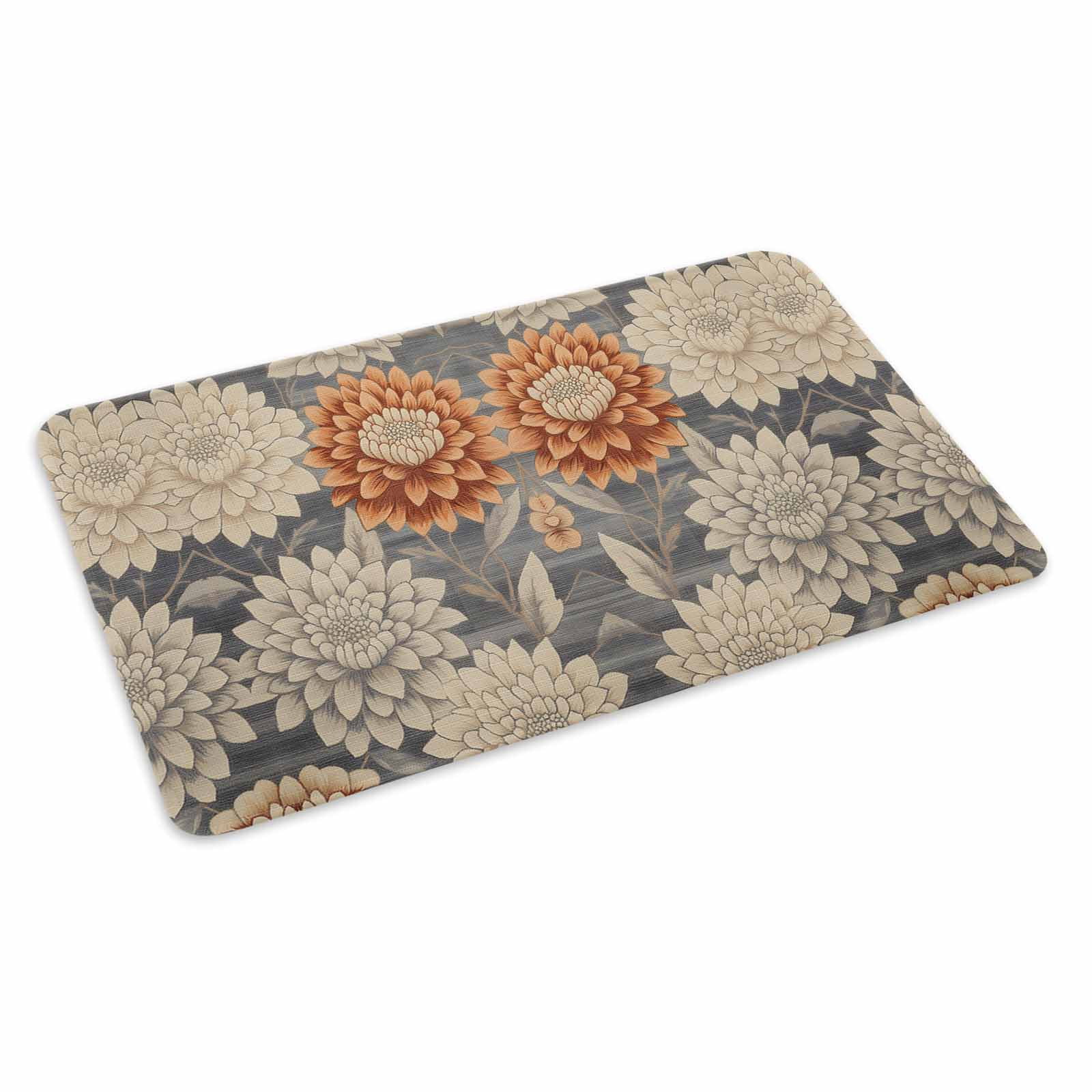 Burnt Orange Grey Flower Doormat Outdoor Entrance 18"x30", Botanical ...