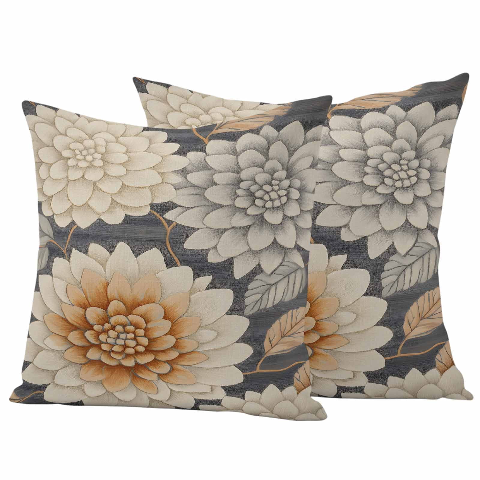 Burnt Orange Grey Flower Outdoor Waterproof Pillow Covers, Spring ...