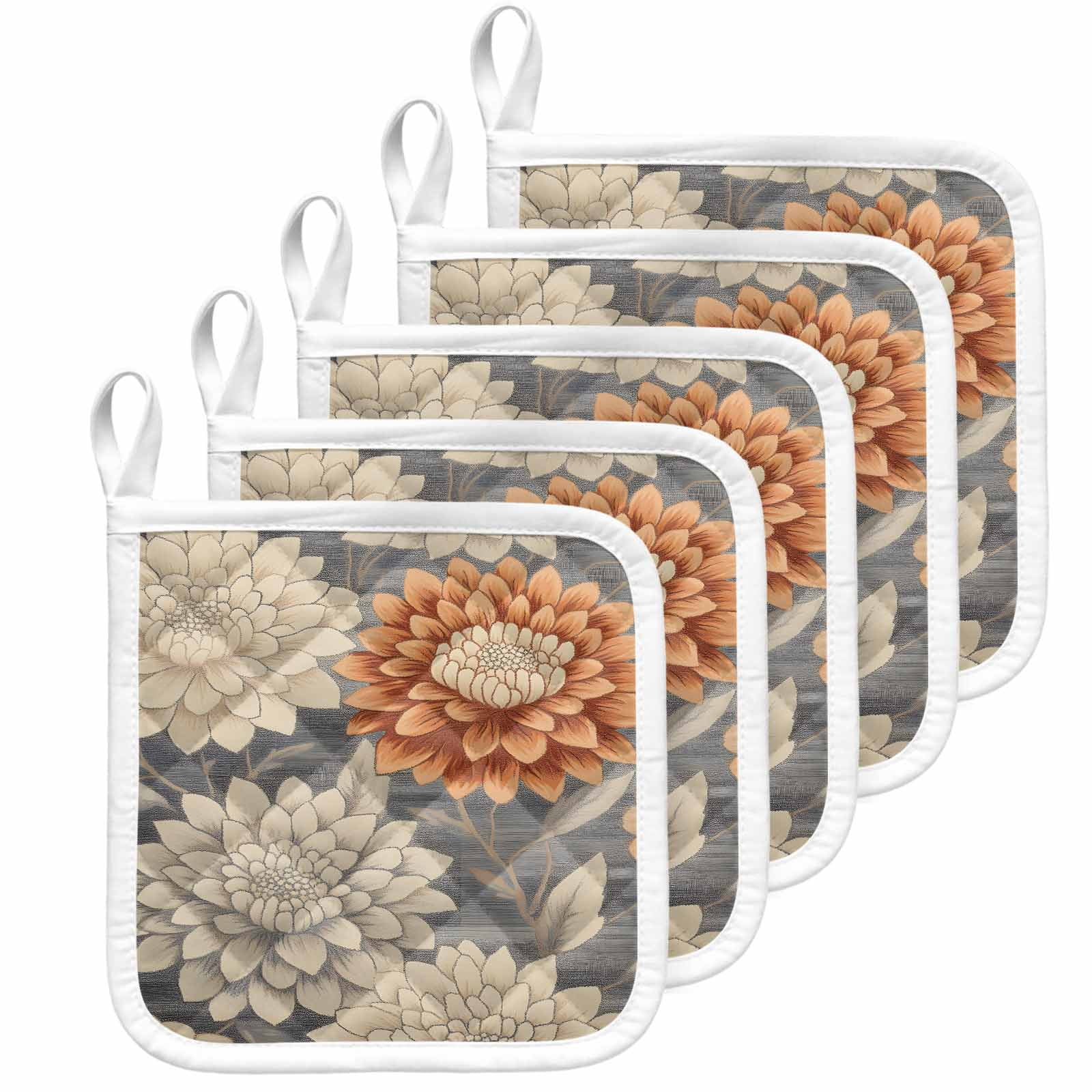 Burnt Orange Grey Flower Pot Holders for Kitchen Heatproof Potholder, 5 ...