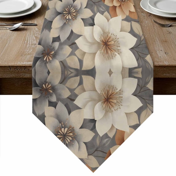 Burnt Orange Grey Flower Table Runner Linen Burlap Table Runner 72 ...