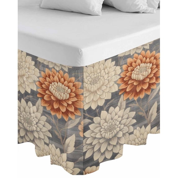 Burnt Orange Grey Flower Wrap Around Bed Skirts for California King Bed ...