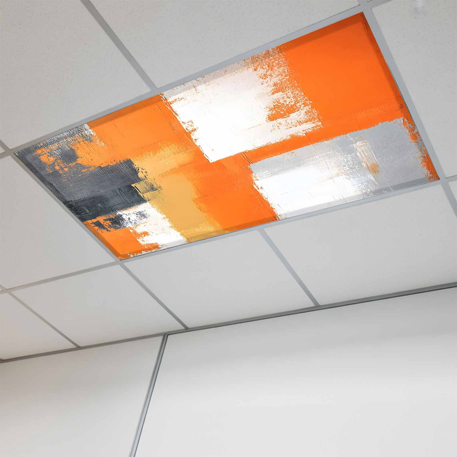 Burnt Orange Grey Fluorescent Light Covers, Modern Oil Painted Art ...