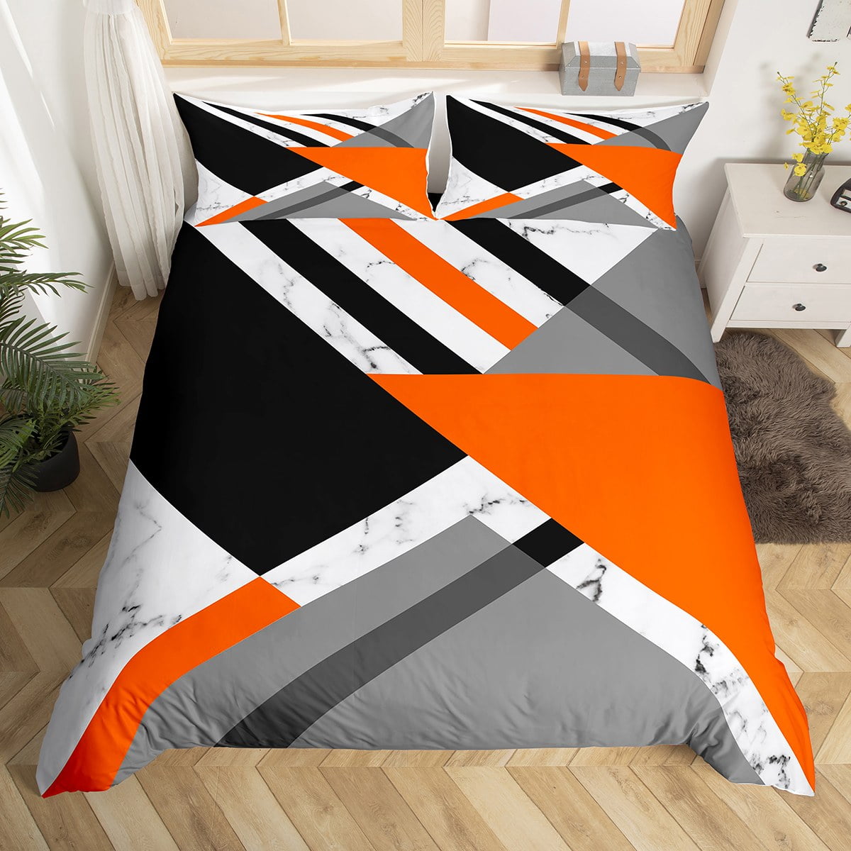 Burnt Orange And Grey Geometric Bedding Sets King Patchwork Gray ...