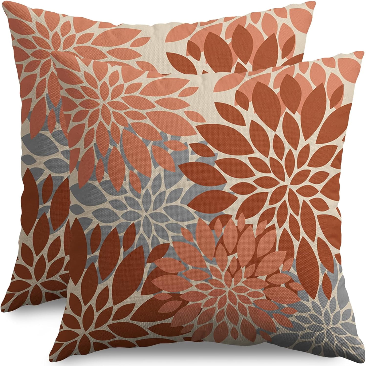 Burnt Orange Grey Gray Pillow Covers 16X16 Inch Set of 2, Fall Colored ...