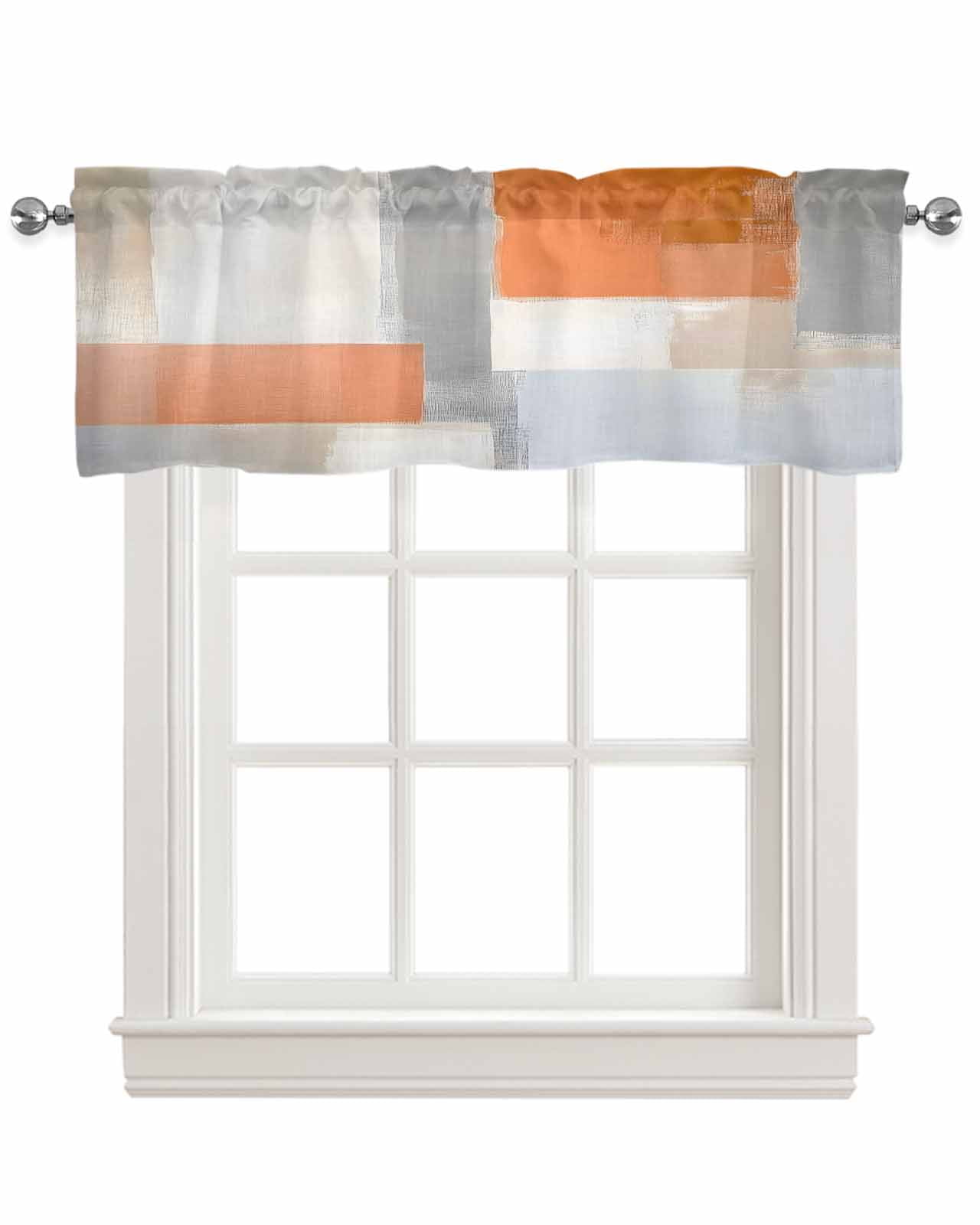 Burnt Orange Grey Kitchen Valances for Windows Farmhouse Linen Window ...