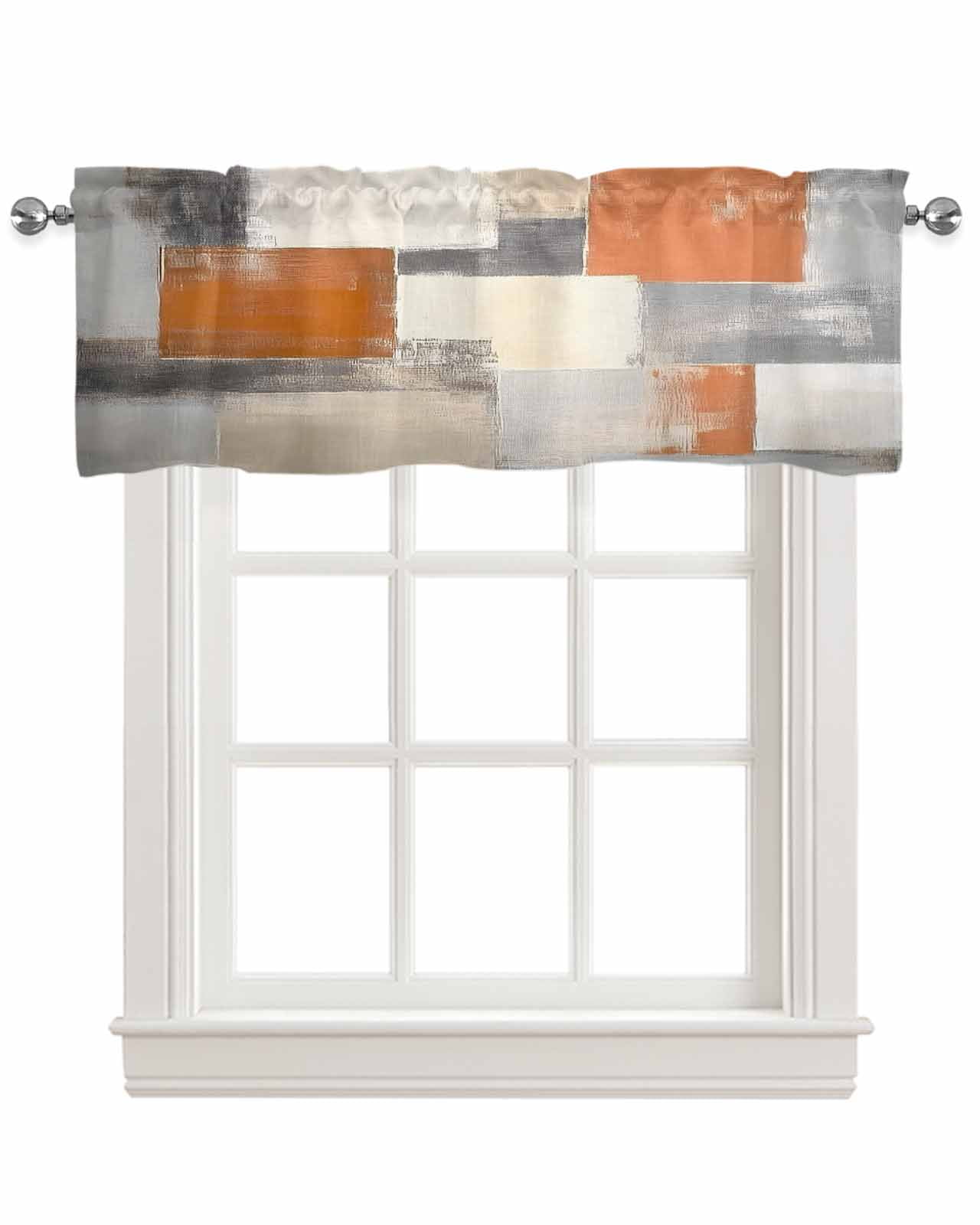 Burnt Orange Grey Kitchen Valances for Windows Farmhouse Linen Window ...