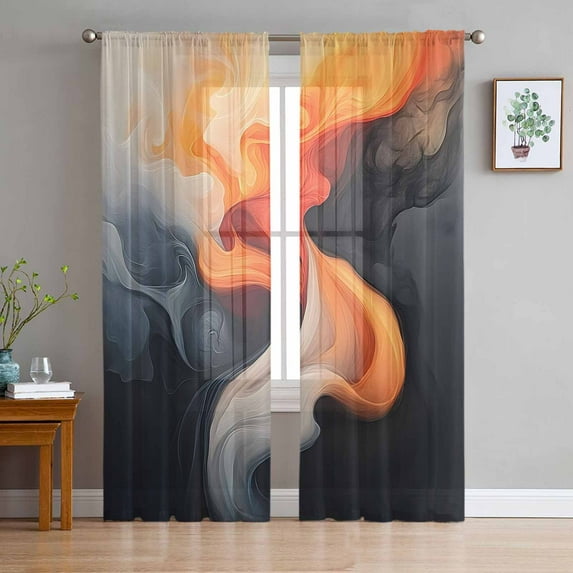 Burnt Orange Grey Modern Art Sheer Curtains 108 Inch Length 2 Panels ...