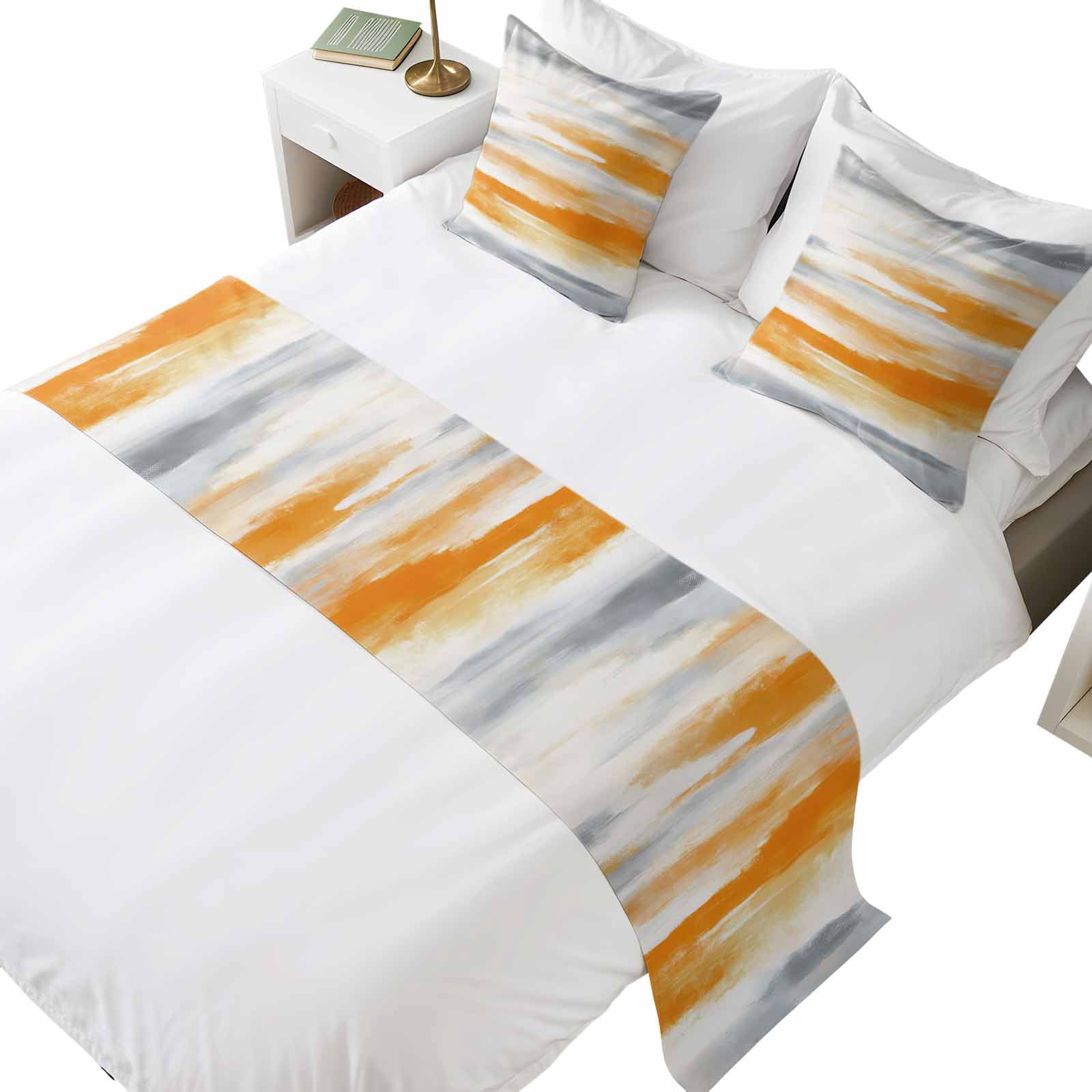 Burnt Orange Grey Ombre Bed Runner for Queen Size Bed, Abstract Art Oil ...