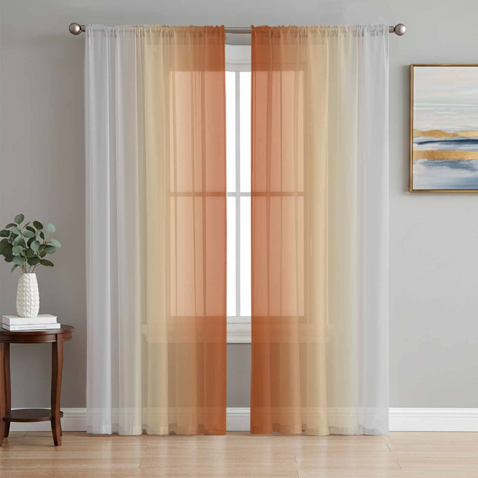 Burnt Orange Grey Ombre Sheer Curtains 84 Inch Length 2 Panels for ...