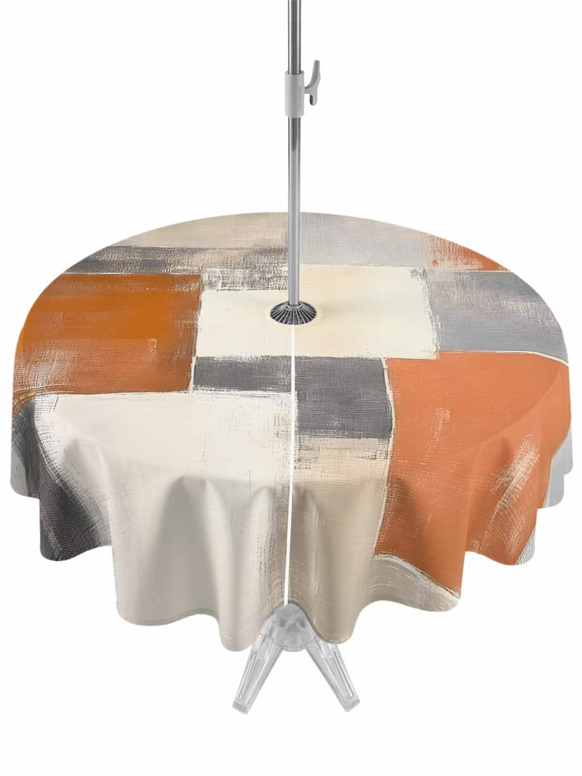 Burnt Orange Grey Outdoor Tablecloth with Umbrella Hole, Oil Painting ...