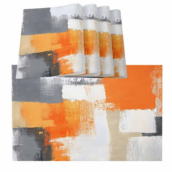 Burnt Orange Grey Placemats for Dinning Table Set of 4, Abstract ...