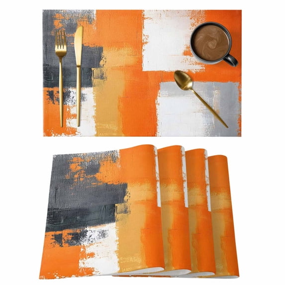 Burnt Orange Grey Placemats Set of 8, Cotton Linen Fabric Place Mats ...