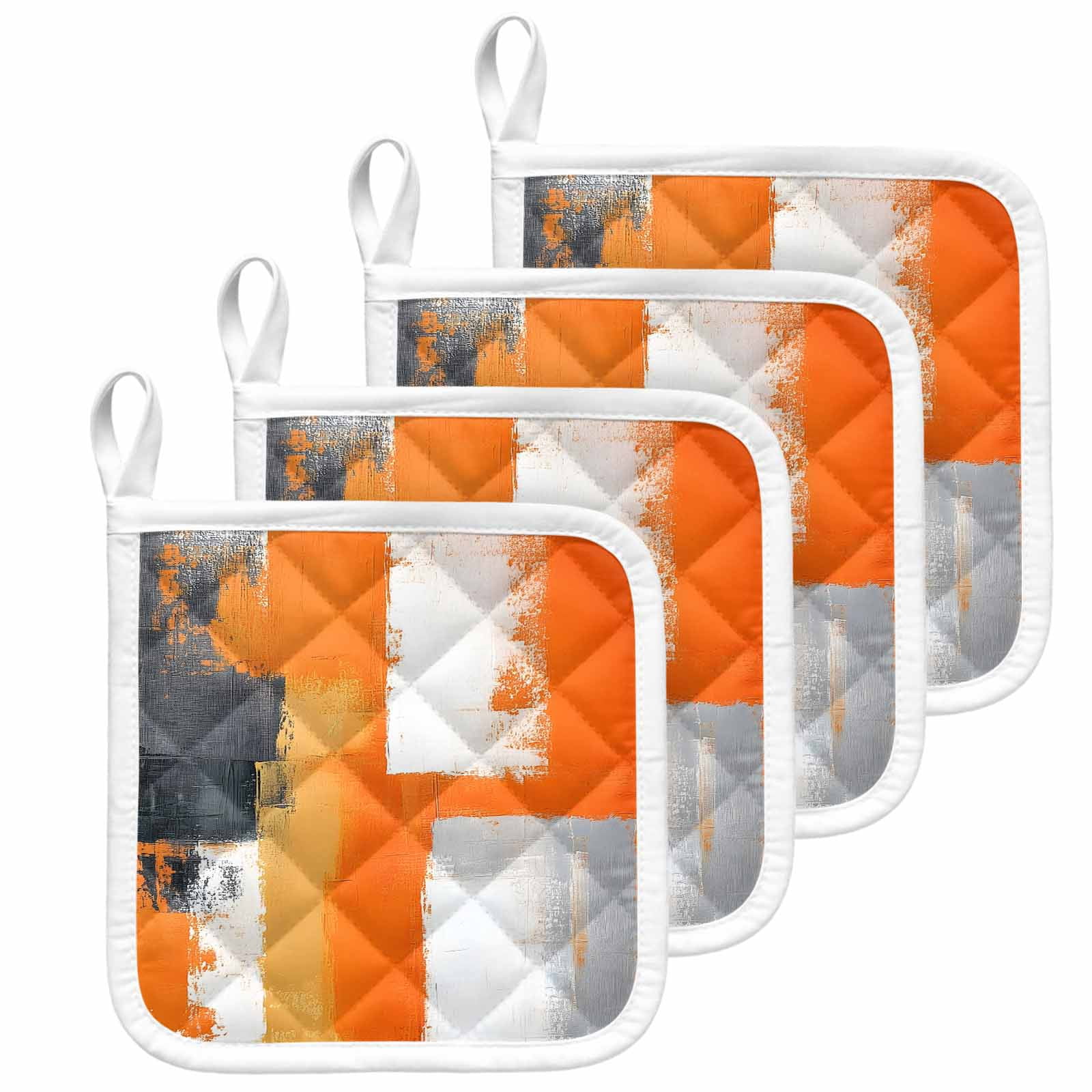 Burnt Orange Grey Pot Holders for Kitchen Heatproof Potholder, 4 Pack ...