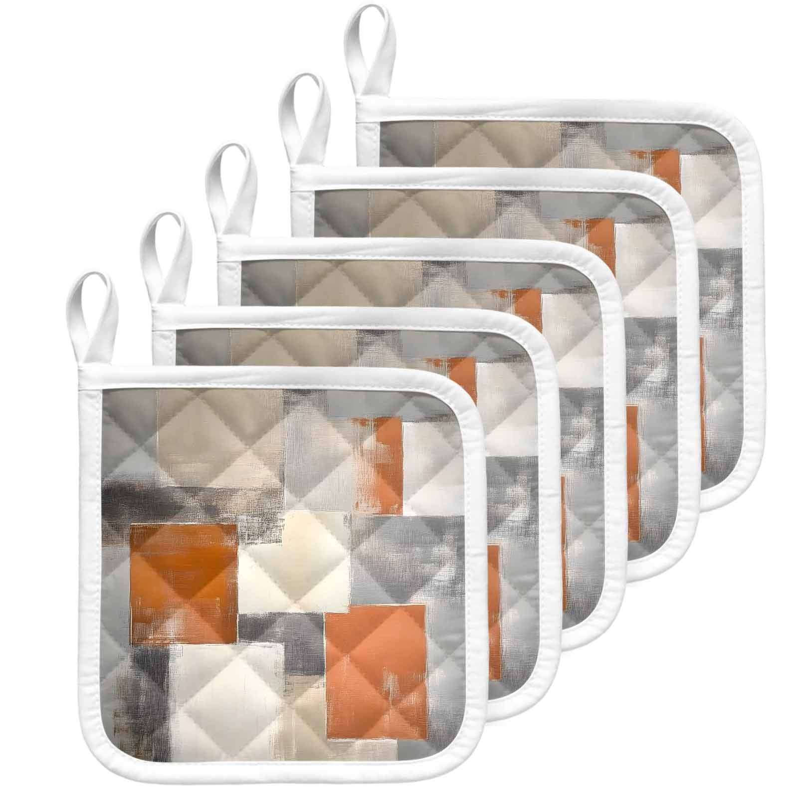 Burnt Orange Grey Pot Holders for Kitchen Heatproof Potholder, 5 Pack ...